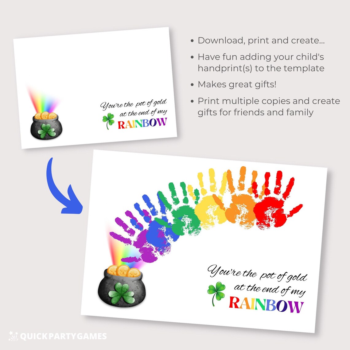 Printable Rainbow & Pot of Gold Handprint, St Patricks Rainbow ...