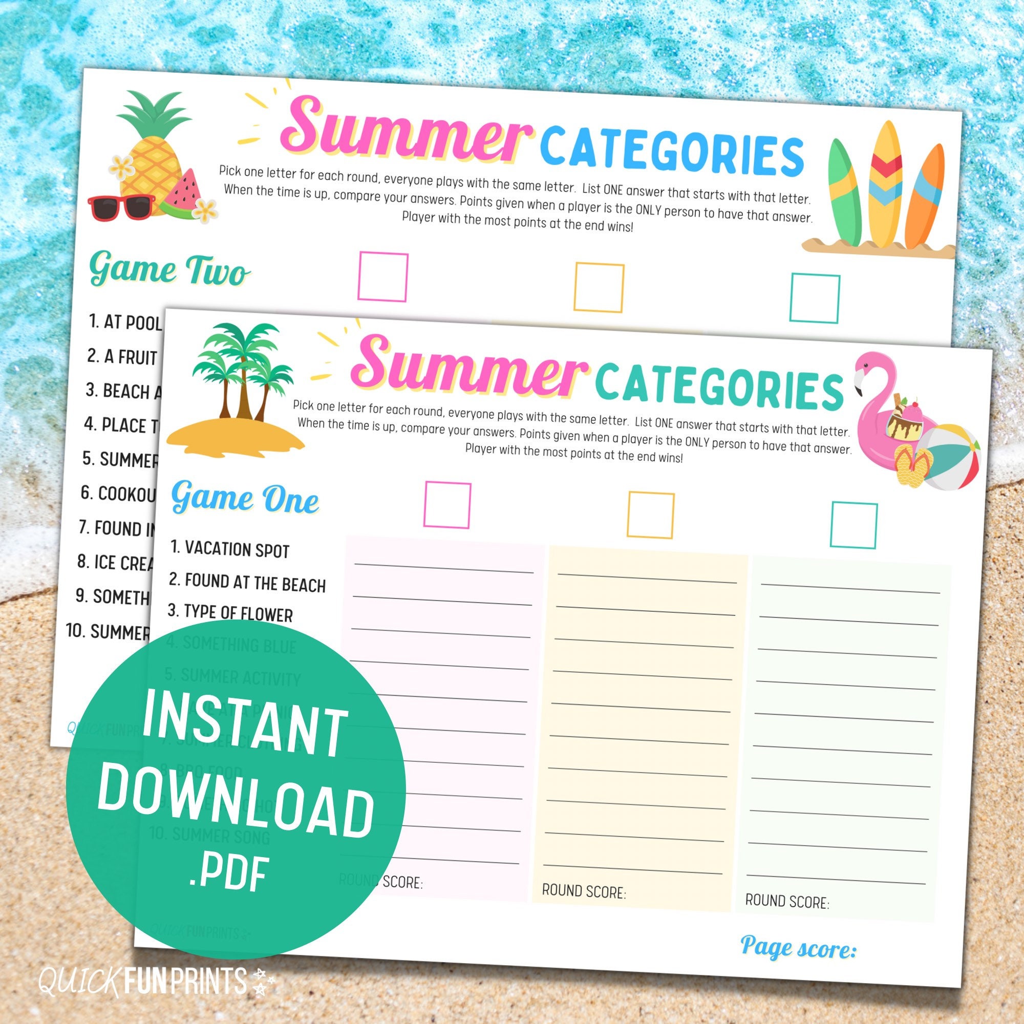 SUMMER Scattergories Game | 2 Game Lists | Categories Printable Game ...