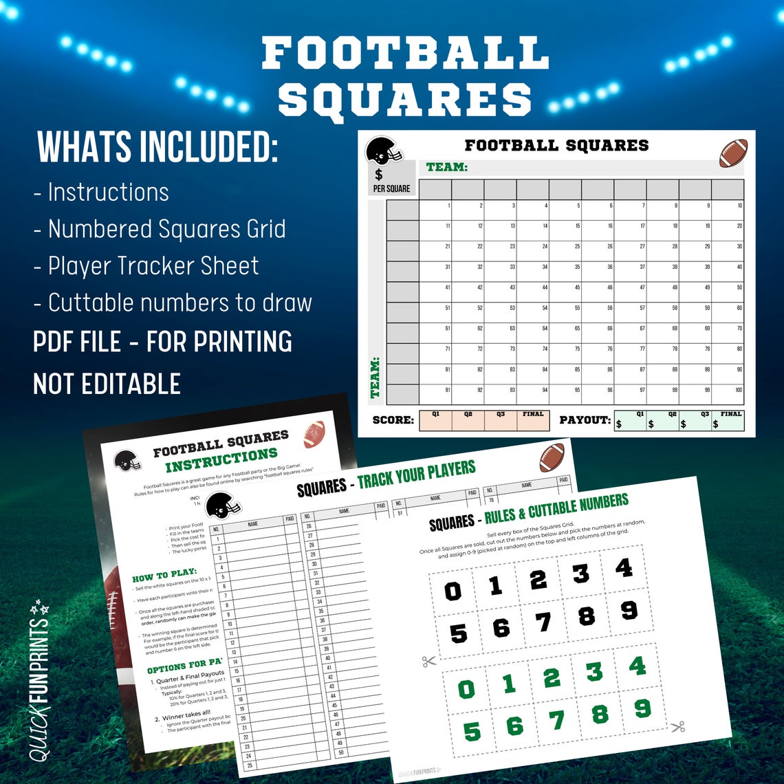 Football Squares Game, 100 Squares Football Grid, Football Fundraiser ...