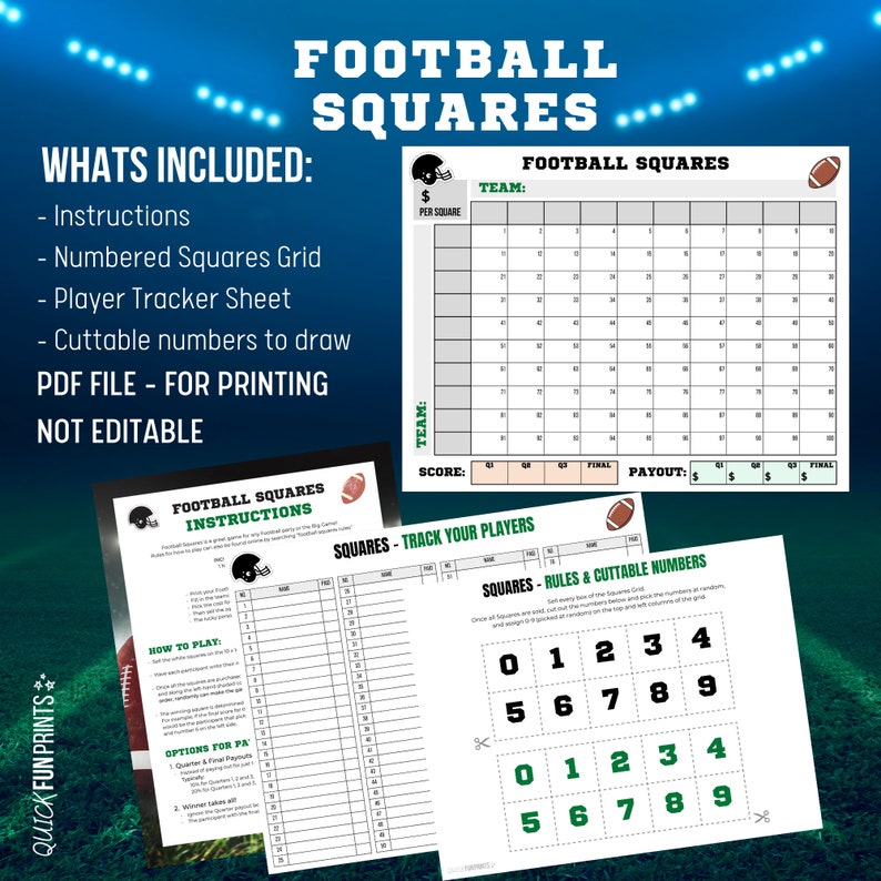 Football Squares Game, 100 Squares Football Grid, Football Fundraiser ...