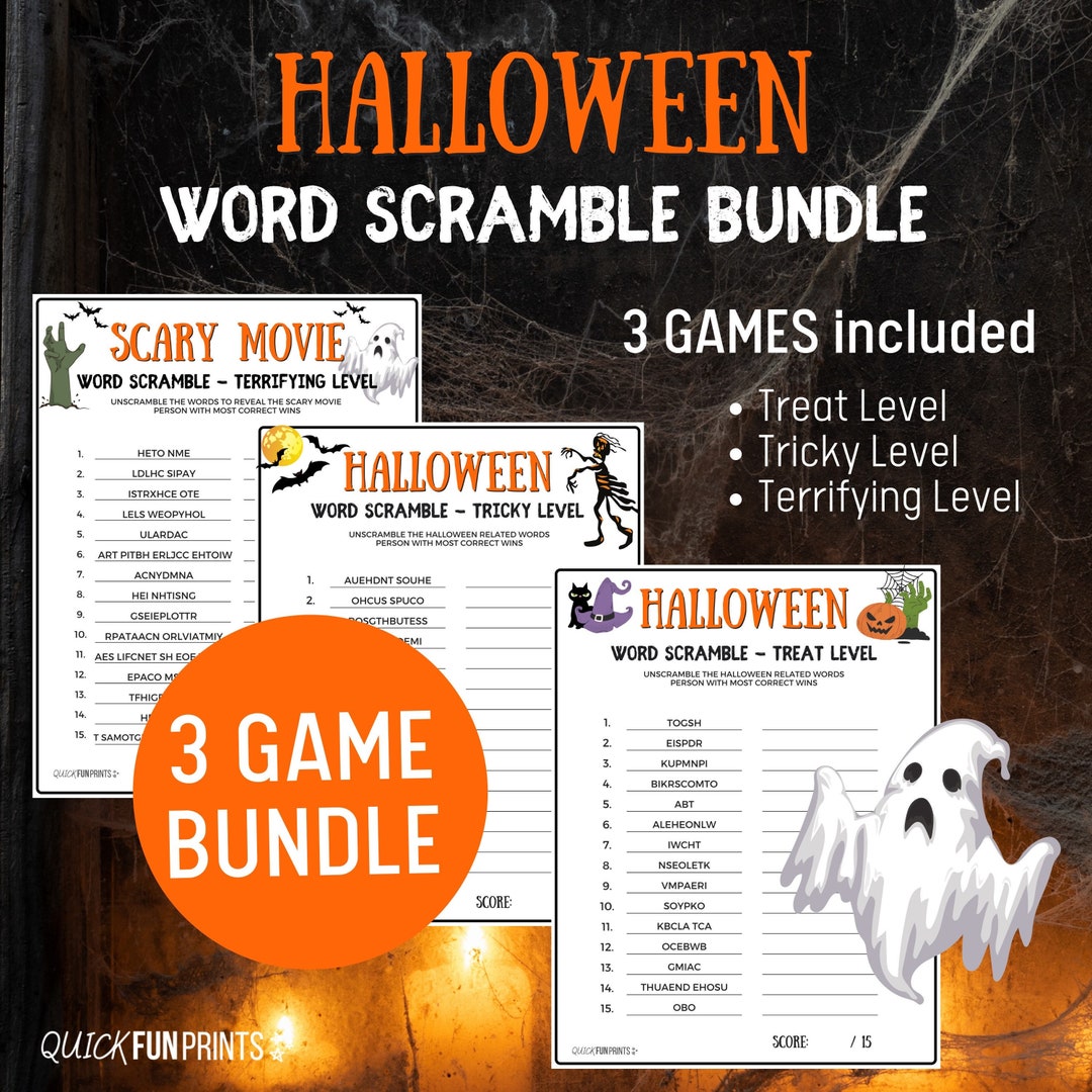 HALLOWEEN Word Scramble Game, Halloween Themed, Scary Movies Word ...