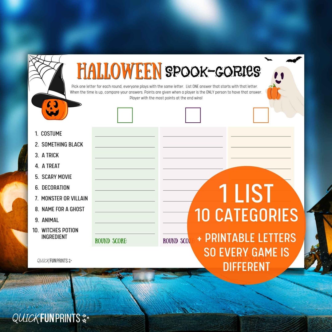 Halloween Scattergories Game, Fun Halloween Word Game, Interactive ...
