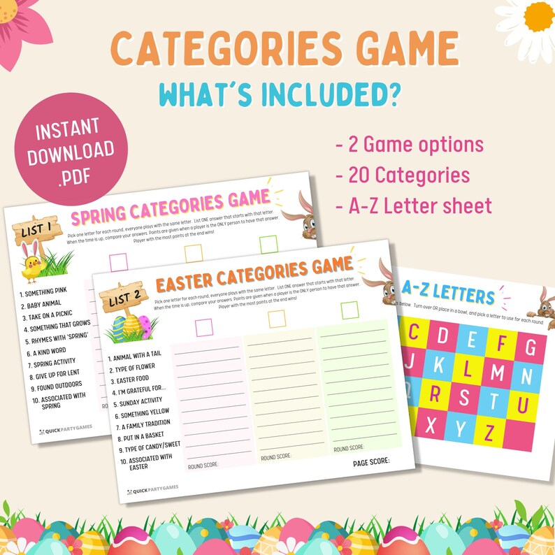 Scattergories Easter Game, Printable Easter Word Game for Kids, Easter ...