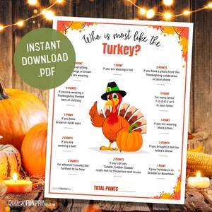 Who is Most Like A Turkey, Printable Thanksgiving Game, Thanksgiving ...