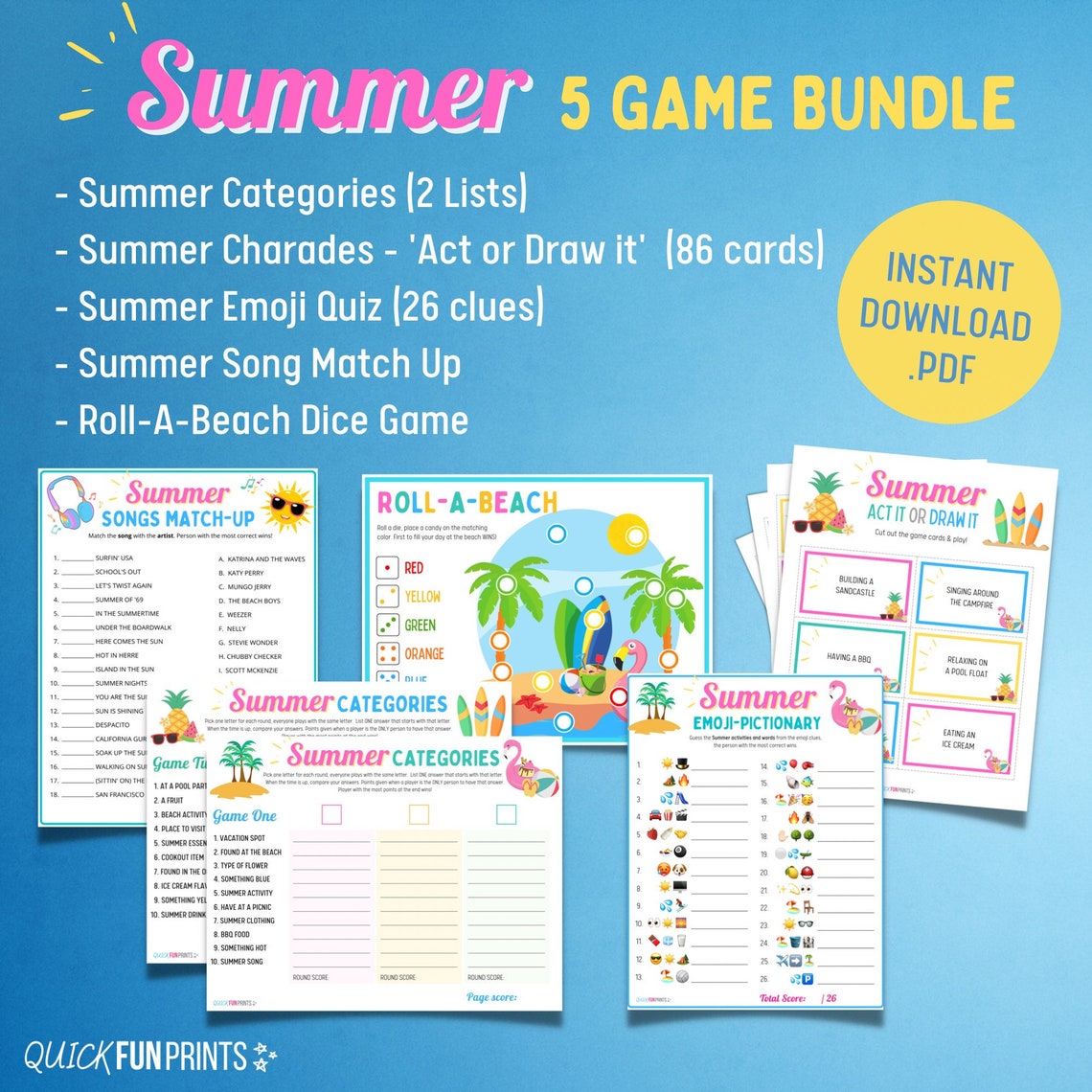 SUMMER Games Bundle Summer Charades Scattergories - Etsy