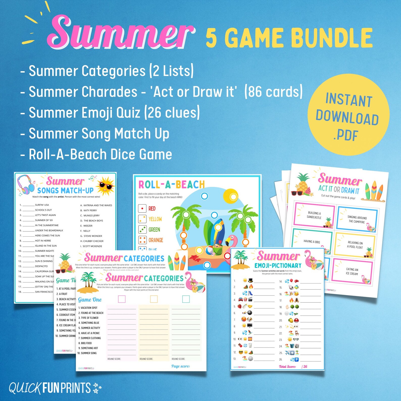 SUMMER Games Bundle, Summer Charades, Summer Categories Pictionary ...