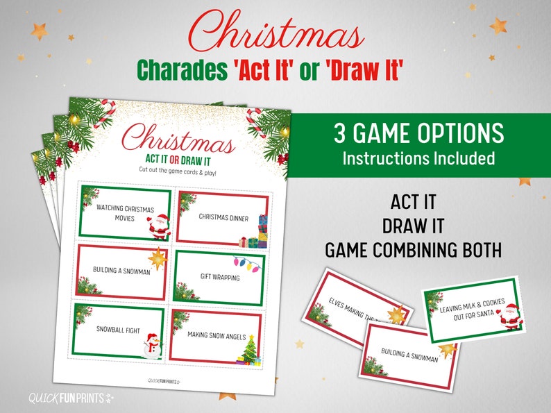 CHRISTMAS Charades & Christmas Pictionary. Christmas Charades Printable ...