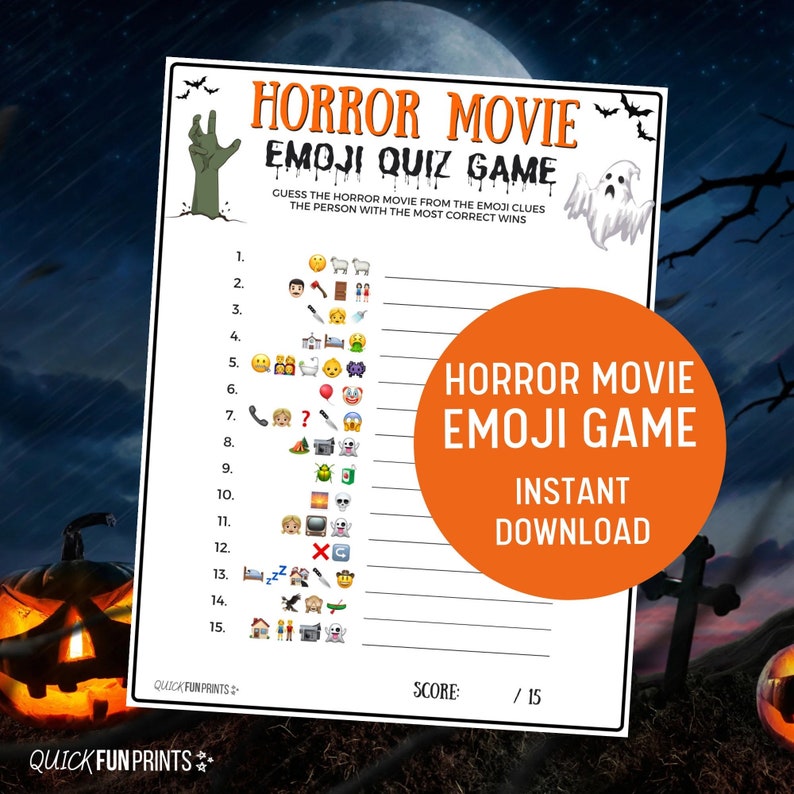 Horror Movie Emoji Pictionary, Halloween Party Game, Scary Movie Emoji ...