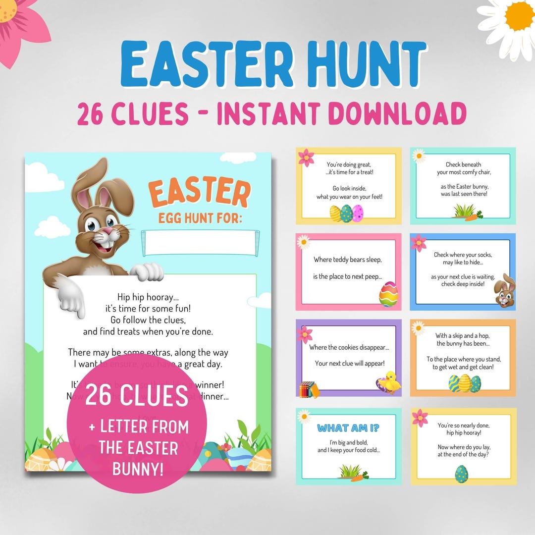 EASTER Egg Hunt Clues, 26 Easter Clues & Letter, Indoor Outdoor Easter ...