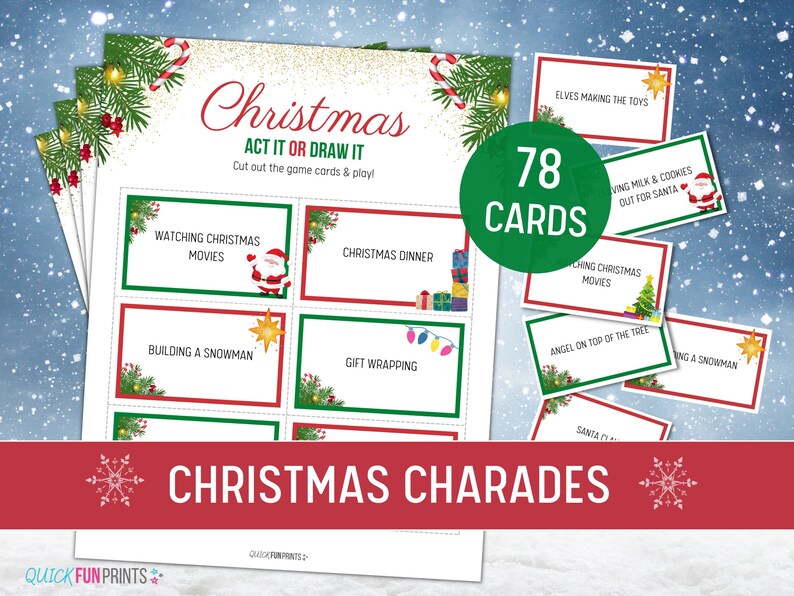 CHRISTMAS Charades & Christmas Pictionary. Christmas Charades Printable ...
