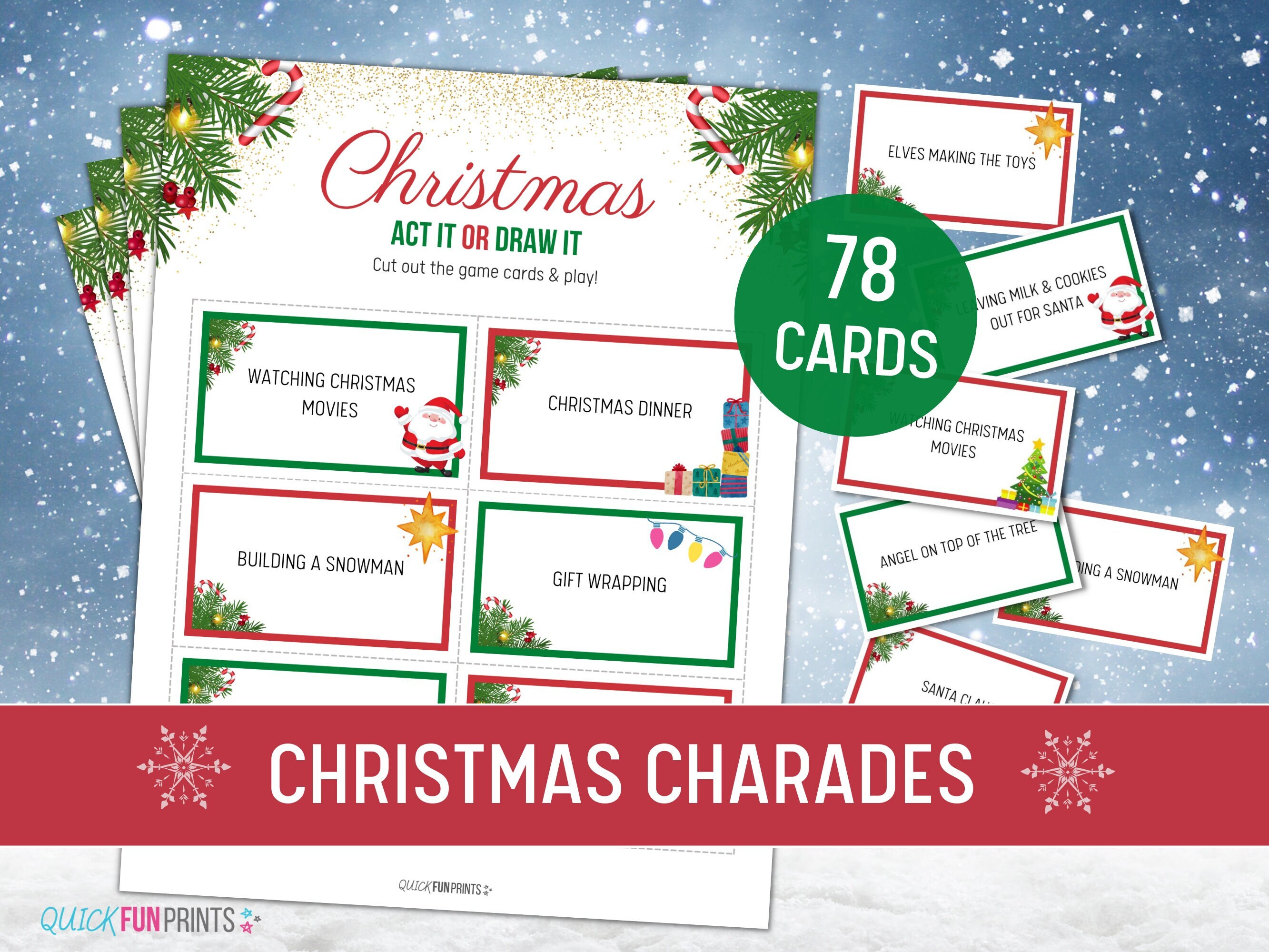 CHRISTMAS Charades & Christmas Pictionary. Christmas Charades Printable ...