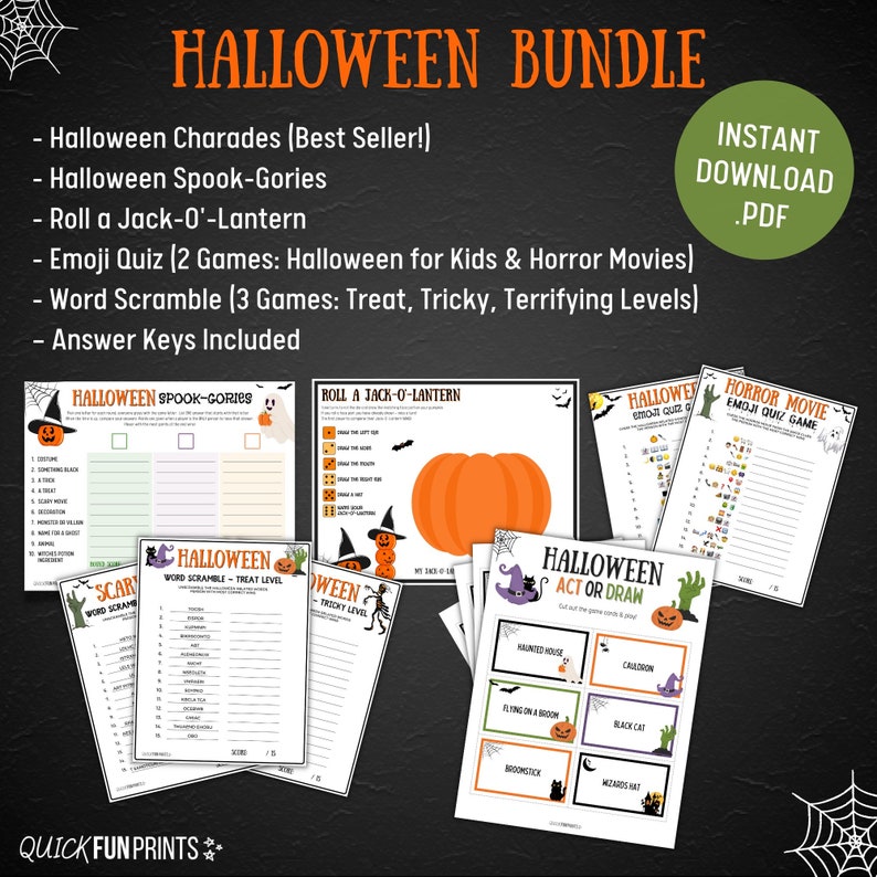 Halloween Party Games Bundle: Printable Halloween Charades, Halloween ...