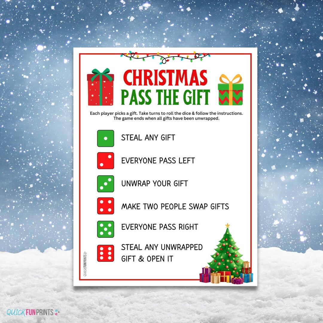 Holiday Pass The T Dice Game Printable Christmas Party Game 2326