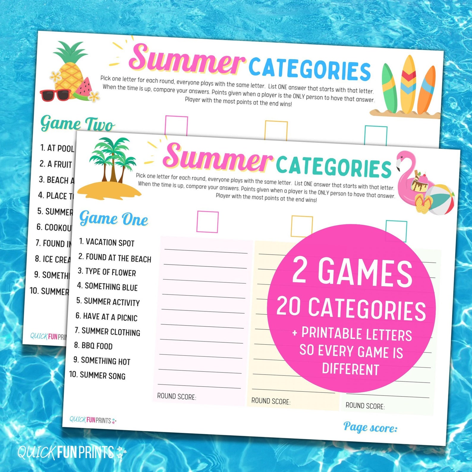 SUMMER Scattergories Game | 2 Game Lists | Categories Printable Game ...