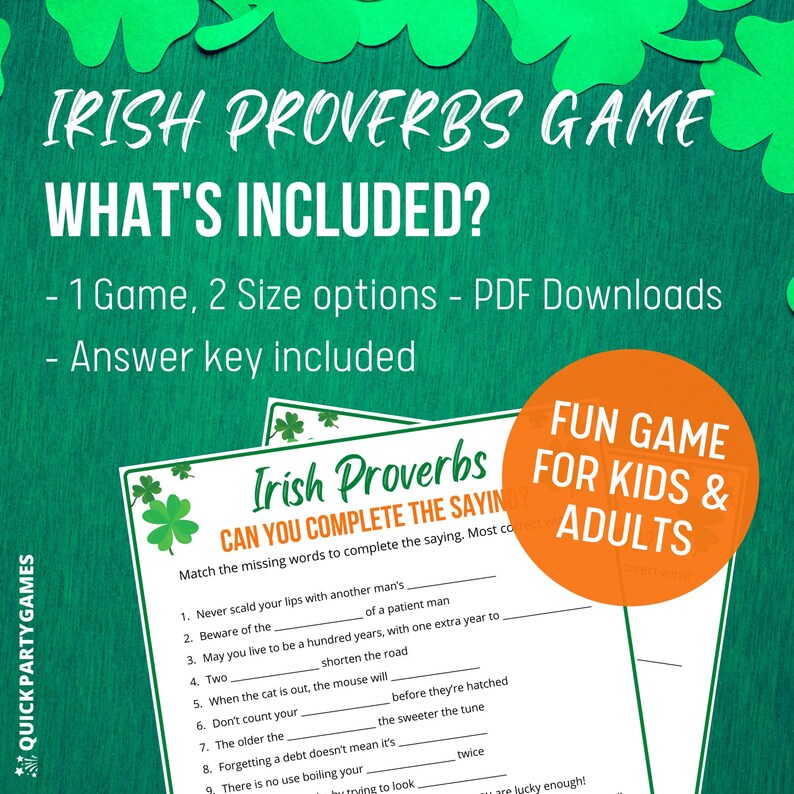 St Patrick's Day Irish Proverbs Game: Fun Trivia (printable Download ...