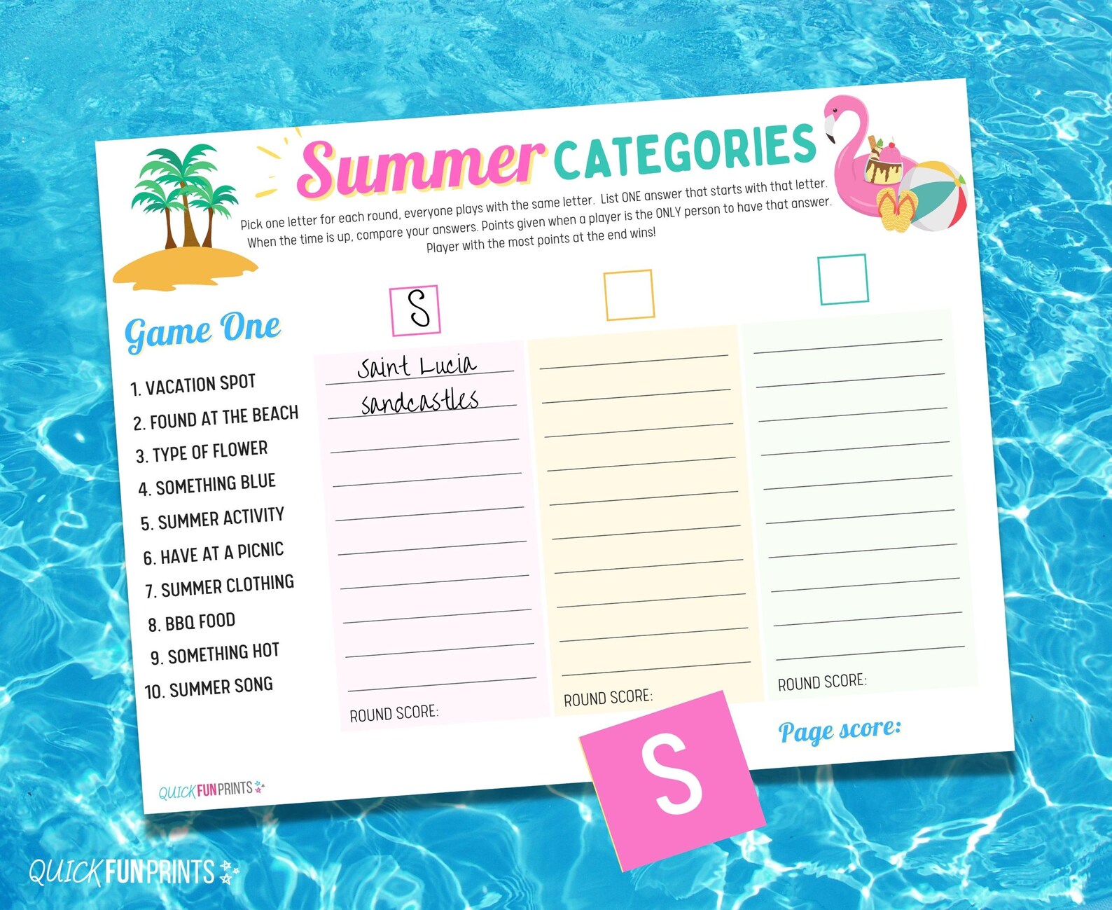 Summer Scattergories Game: Printable Family Fun (digital Print) - Etsy
