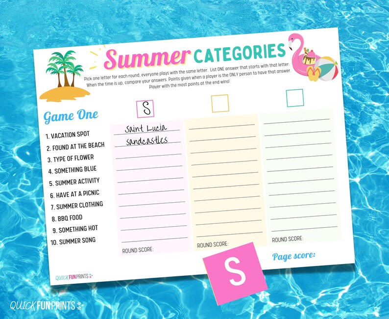 Summer Scattergories Game: Printable Family Fun (digital Print) - Etsy