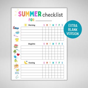 Summer Activity Checklist for Kids: Printable Daily Routine Chart ...