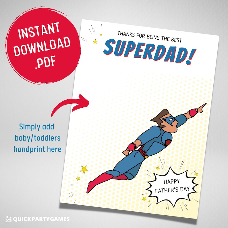 SUPERDAD Father's Day Printable Handprint Art Craft Superhero ...