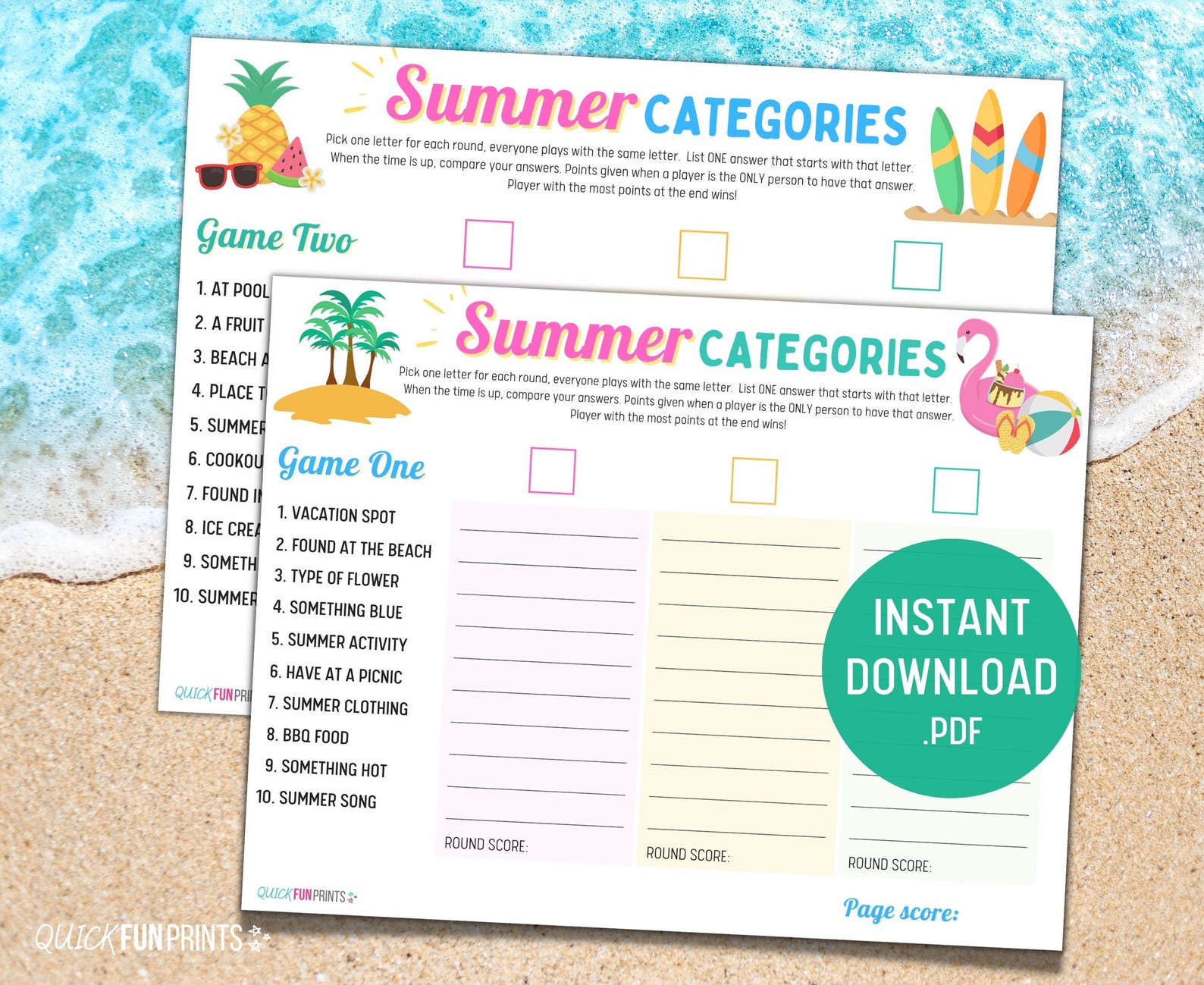 Summer Scattergories Game: Printable Family Fun (digital Print) - Etsy