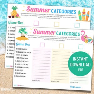 Summer Scattergories Game: Printable Family Fun (digital Print) - Etsy