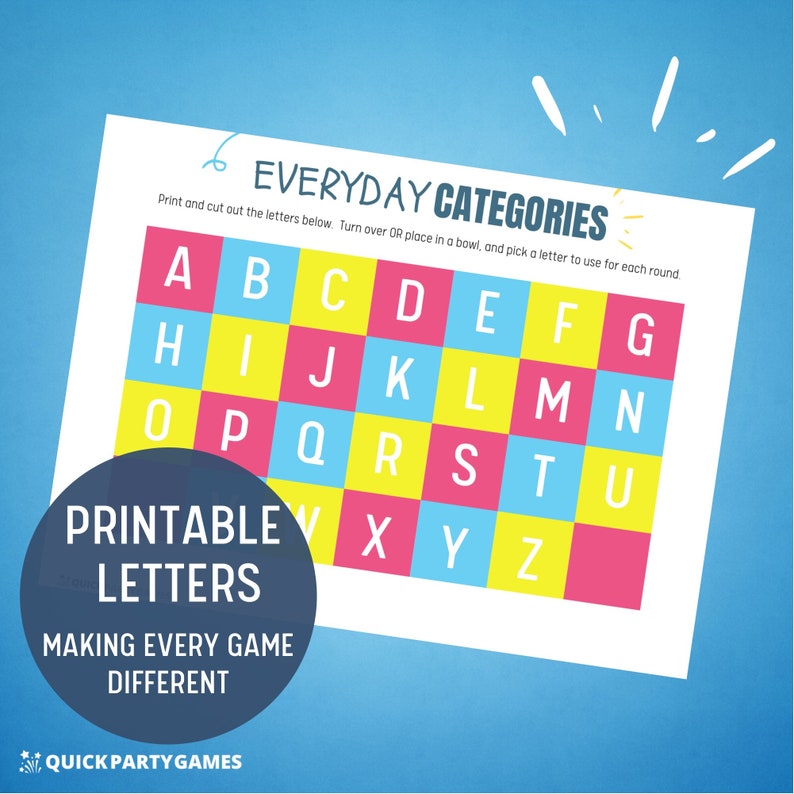 Printable Scattergories Game: Family Party Game (instant Download) - Etsy