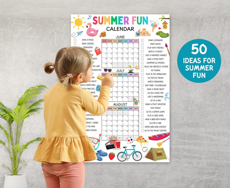 Summer Activity Calendar for Kids: 50 Fun Ideas, Printable Poster ...