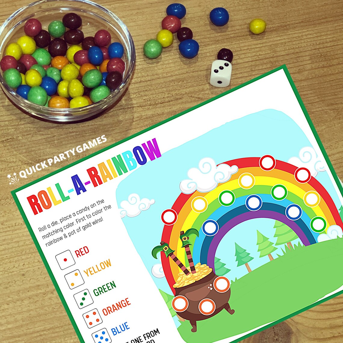 St Patricks Day Game, Roll A Rainbow Dice Game, Printable Rainbow Candy ...