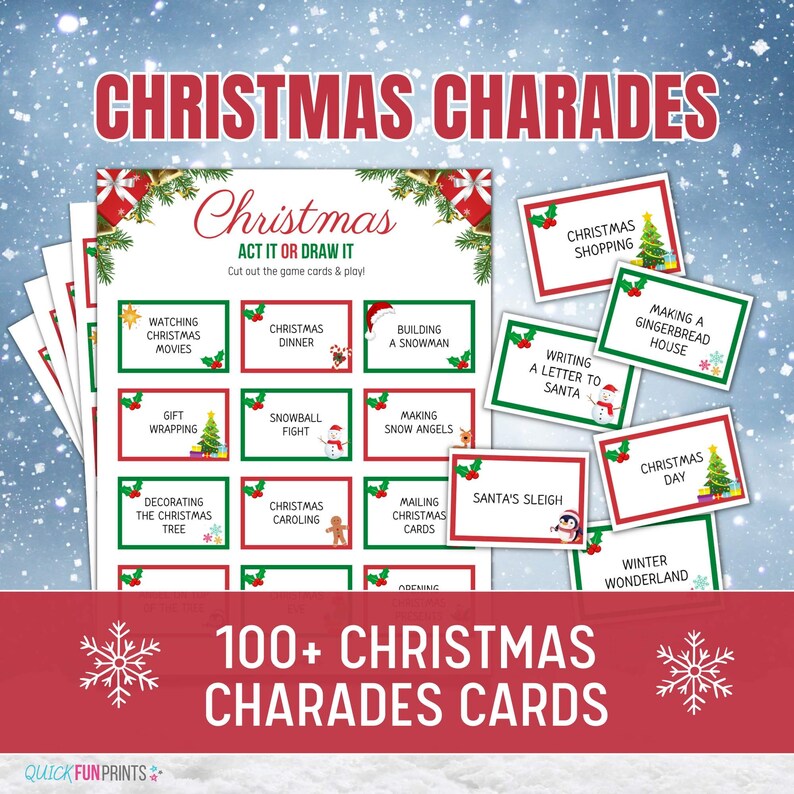 Christmas Charades Game, Printable Christmas Charades Cards, Holidays ...