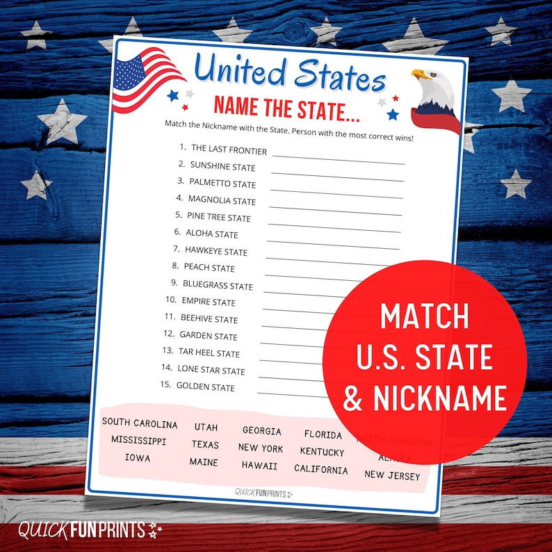 Labor Day Name the State Quiz USA Printable Game U.S. - Etsy