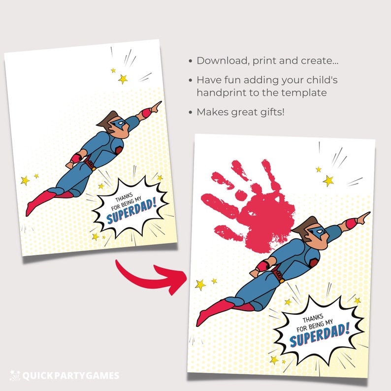 SUPERDAD Father's Day Printable | Handprint Art Craft | Superhero ...