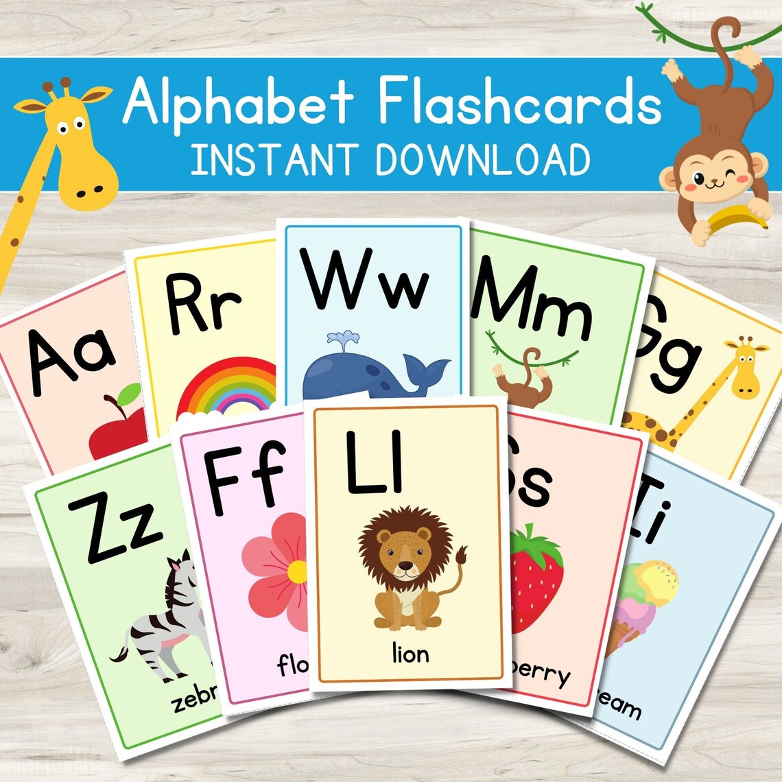 ABC Flash Cards Printable: Kids Learning Alphabet (digital Download) - Etsy