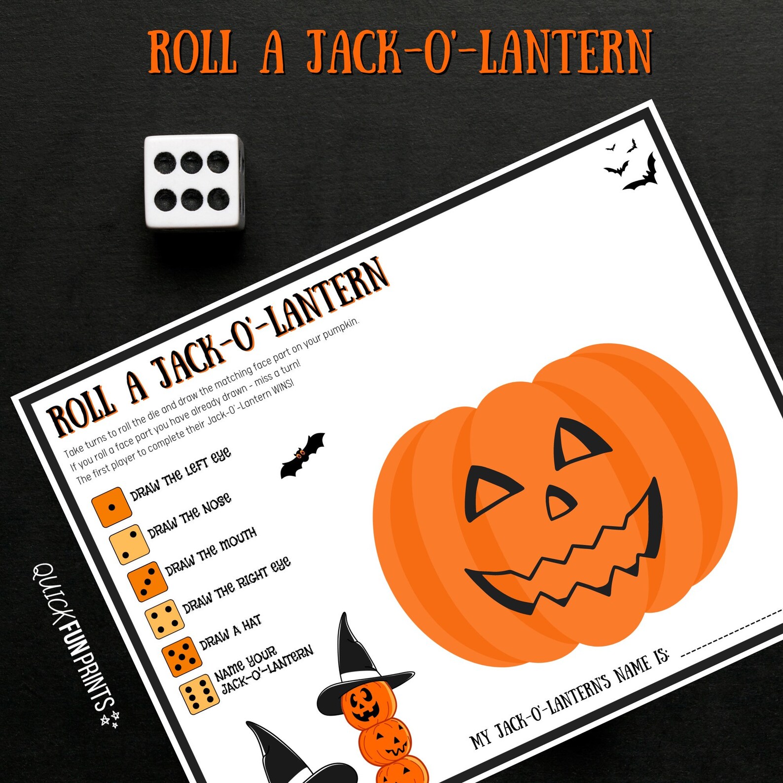 Halloween Roll a Jack-o'-lantern Dice Game: Halloween Roll A Pumpkin ...