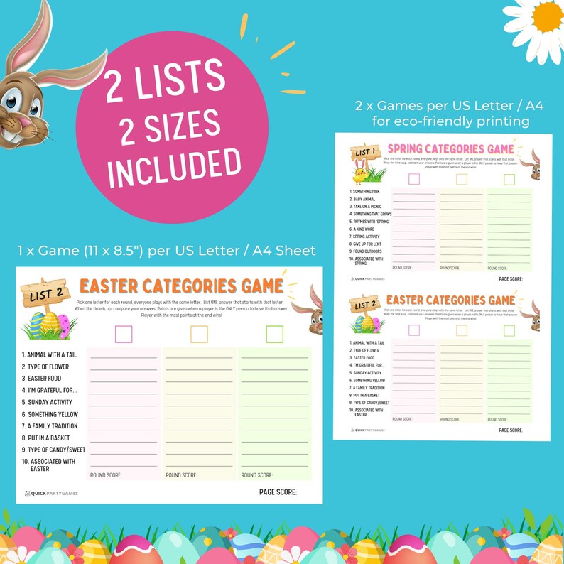 Easter Scattergories Game: Spring Word Game for Kids (printable) - Etsy