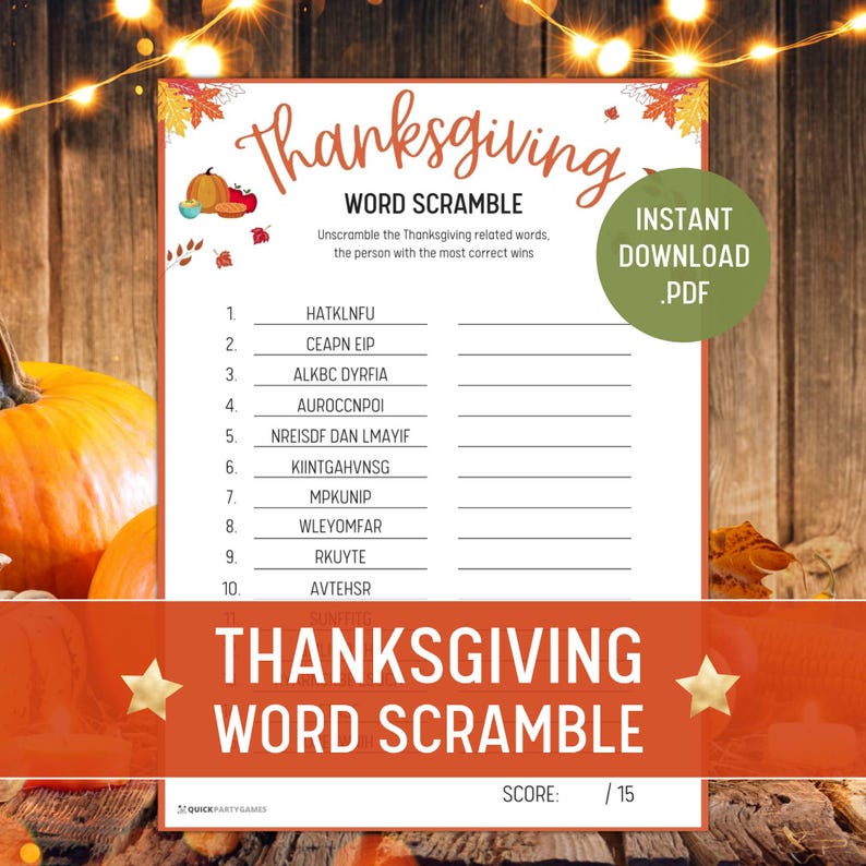 Thanksgiving Word Scramble Game, Thanksgiving Family Fun, Printable ...