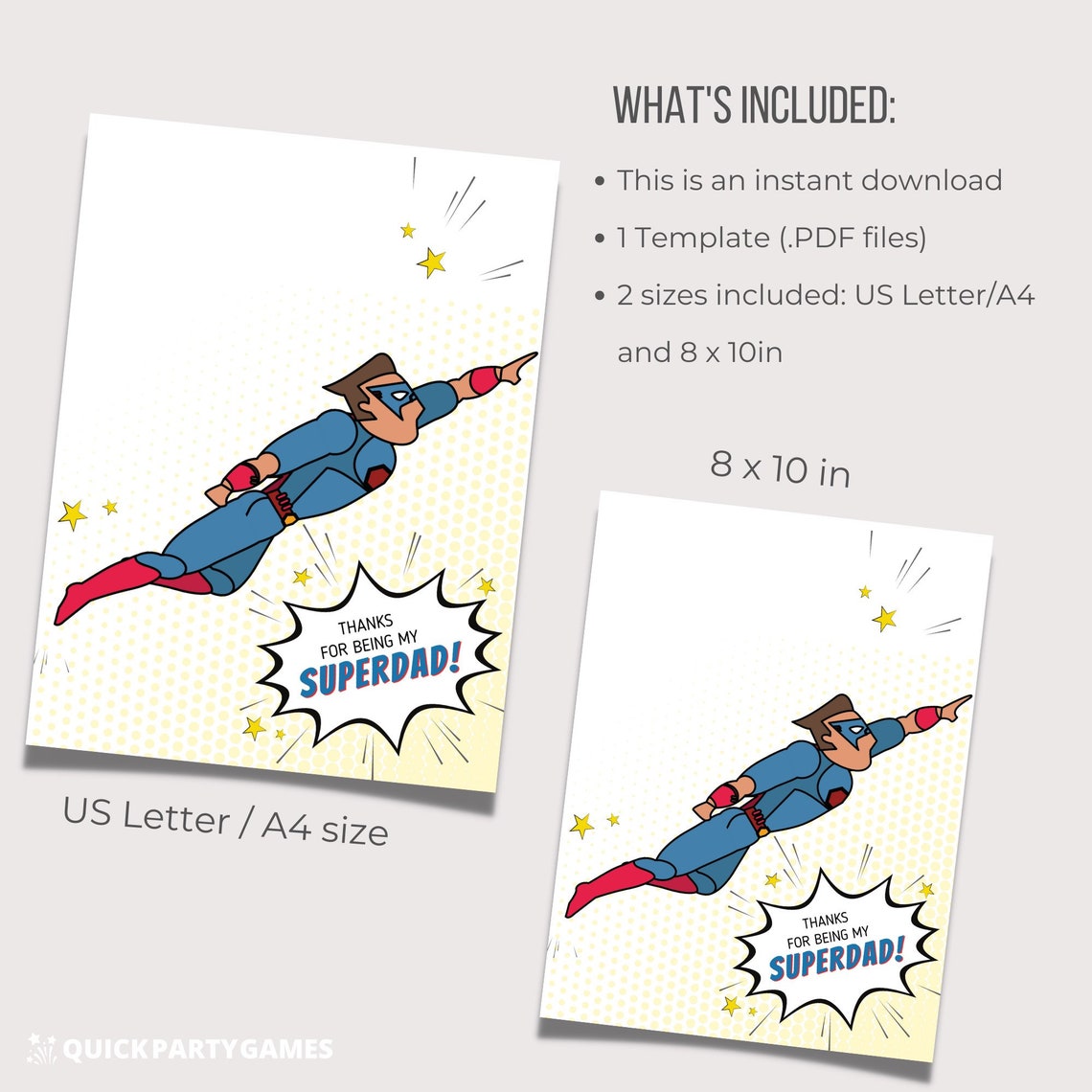 SUPERDAD Father's Day Printable Handprint Art Craft Superhero ...