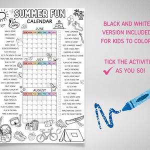 Summer Activity Calendar for Kids: 50 Fun Ideas, Printable Poster ...