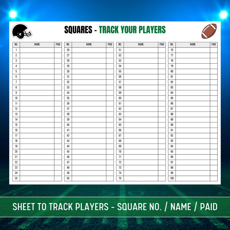 Football Squares Game: 100 Numbered Squares (printable PDF) - Etsy