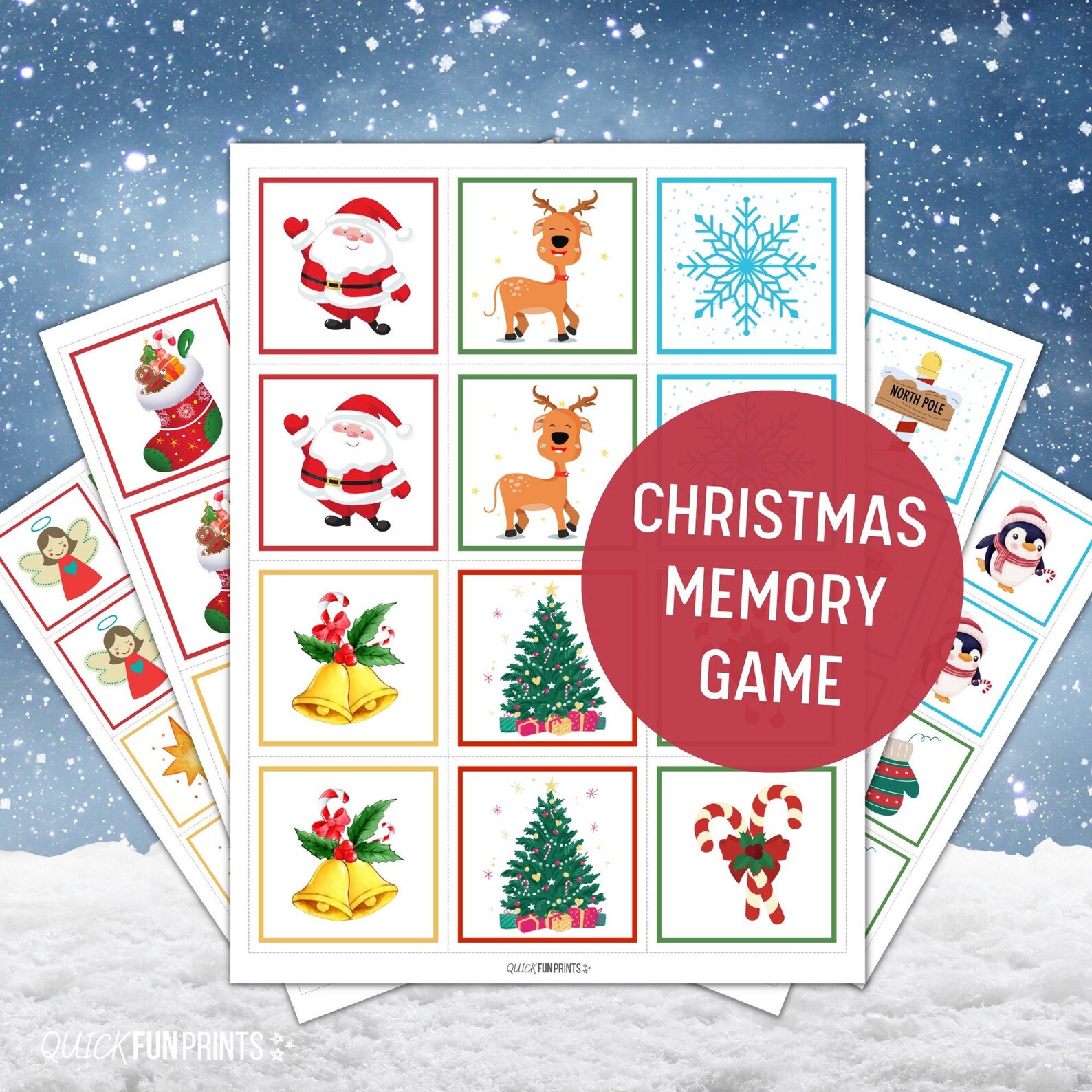 Christmas Memory Game, 60 Game Cards, Christmas Family Game, Xmas ...