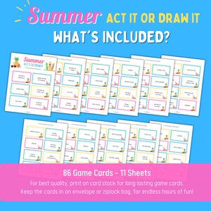 SUMMER Charades & Pictionary, Printable Summer Cards, Kids Imagination ...