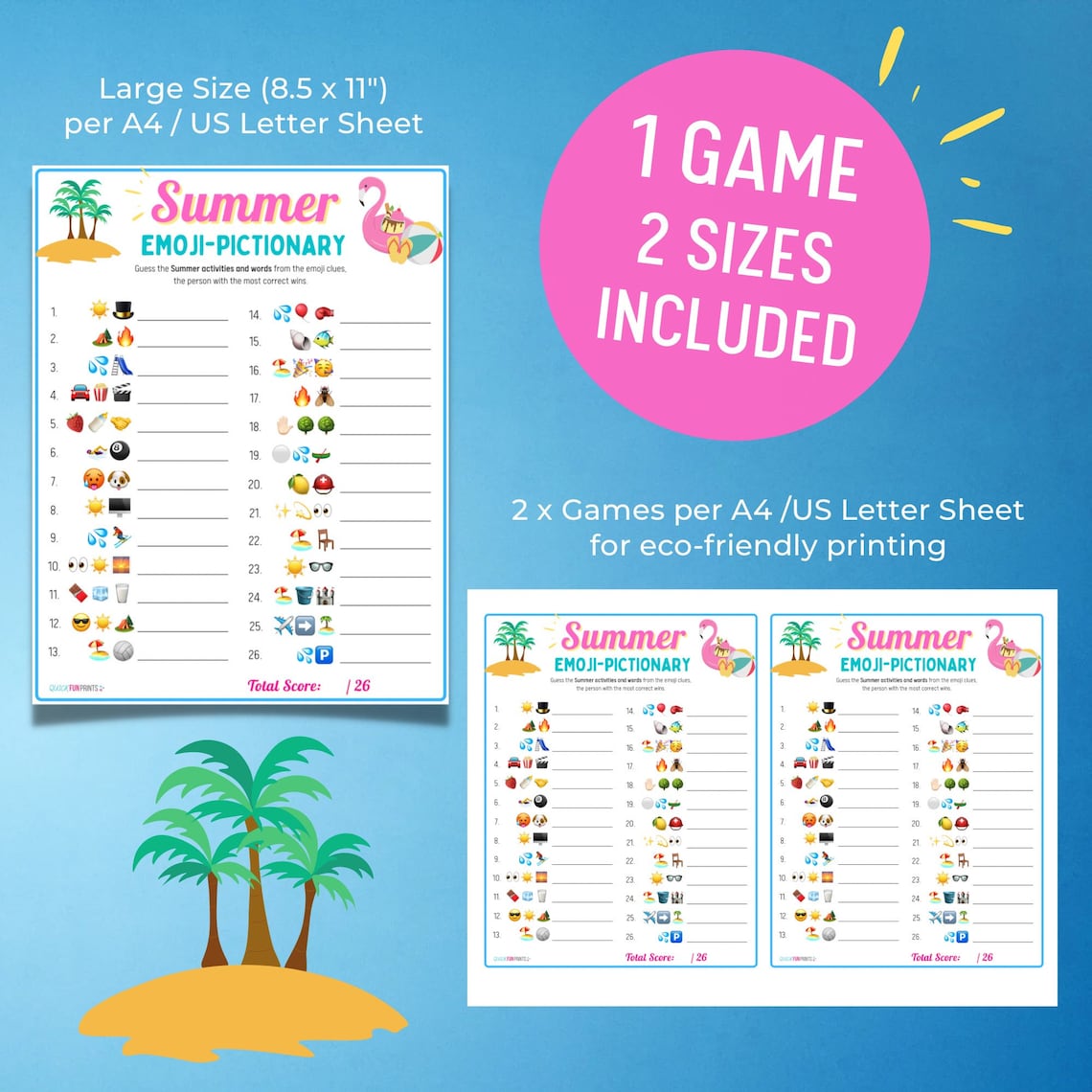 SUMMER Emoji Pictionary, Summertime Emoji Printable Quiz, Summer Pool ...