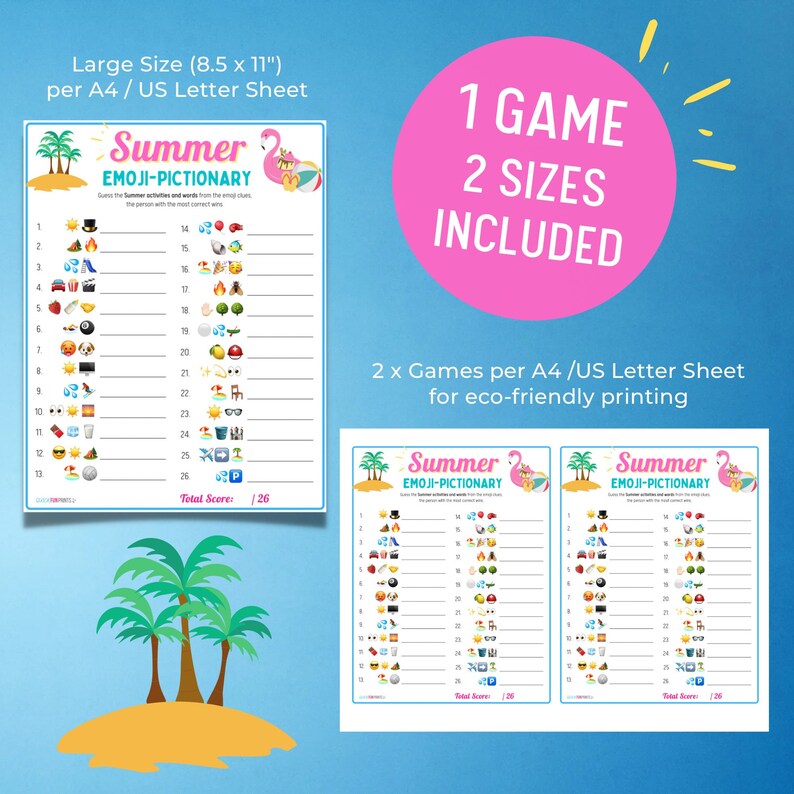 SUMMER Emoji Pictionary, Summertime Emoji Printable Quiz, Summer Pool ...