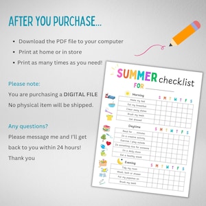 Kids Daily/weekly Activity Checklist for Summer Routine: Printable ...