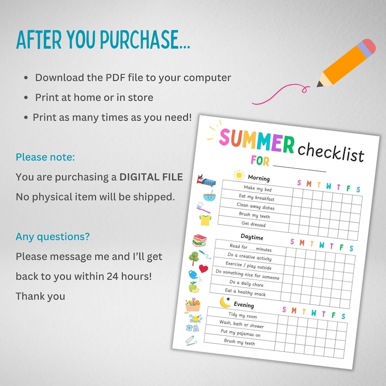 Summer Activity Checklist for Kids: Printable Daily Routine Chart ...