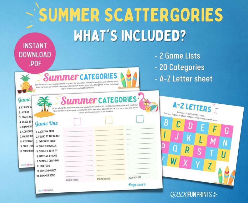 Summer Scattergories Game: Printable Family Fun (digital Print) - Etsy