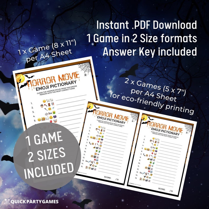 Horror Movie Emoji Pictionary Halloween Game Adults | Etsy