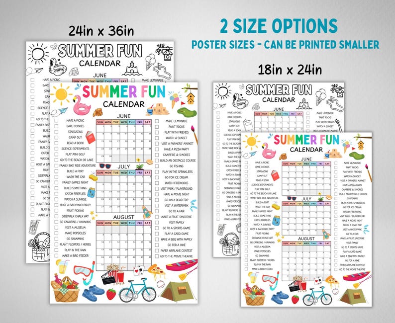 Summer Activity Calendar for Kids: 50 Fun Ideas, Printable Poster ...
