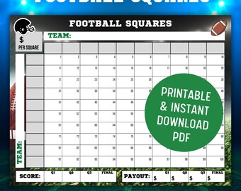 Football 25 Squares Game Football Squares Grid Printable - Etsy