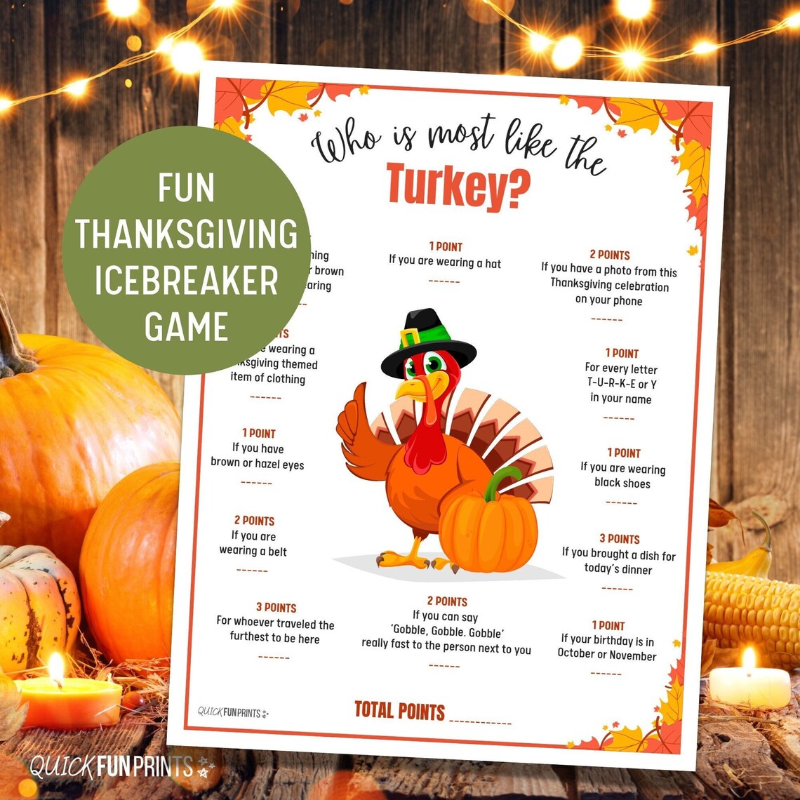 Thanksgiving Turkey Game, Icebreaker Game, Who is Most Like the Turkey ...