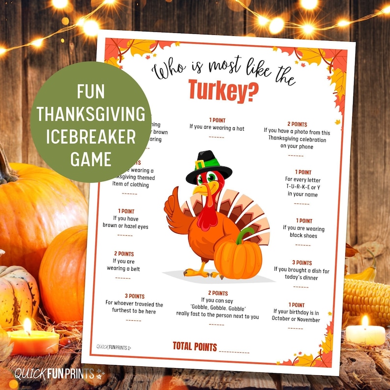 Thanksgiving Turkey Game, Icebreaker Game, Who is Most Like the Turkey ...
